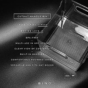 BINO | Plastic Storage Bins - 4 Pack | THE LODGE COLLECTION | Clear Storage | Containers for Organizing with Handles | Pantry Kitchen Organization | Fridge Organizer | Bathroom | Shelves Cabinet