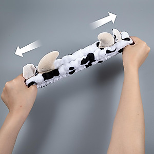 Miroksh Plush Wash Face Headband Cow Print Spa Wrist Band Cuffs Hair Scrunchy Women Girls Facial Makeup Skincare Bath Head Wrap Kids Costume Party Supply Birthday Gift