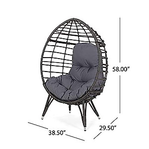 Great Deal Furniture Lillian Outdoor Wicker Teardrop Chair with Cushion, Gray and Dark Gray