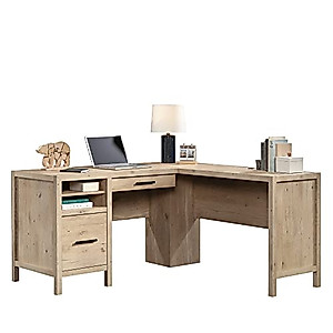 Sauder Pacific View L-Desk, L: 58.47" x W: 58.43" x H: 29.92", Prime Oak Finish