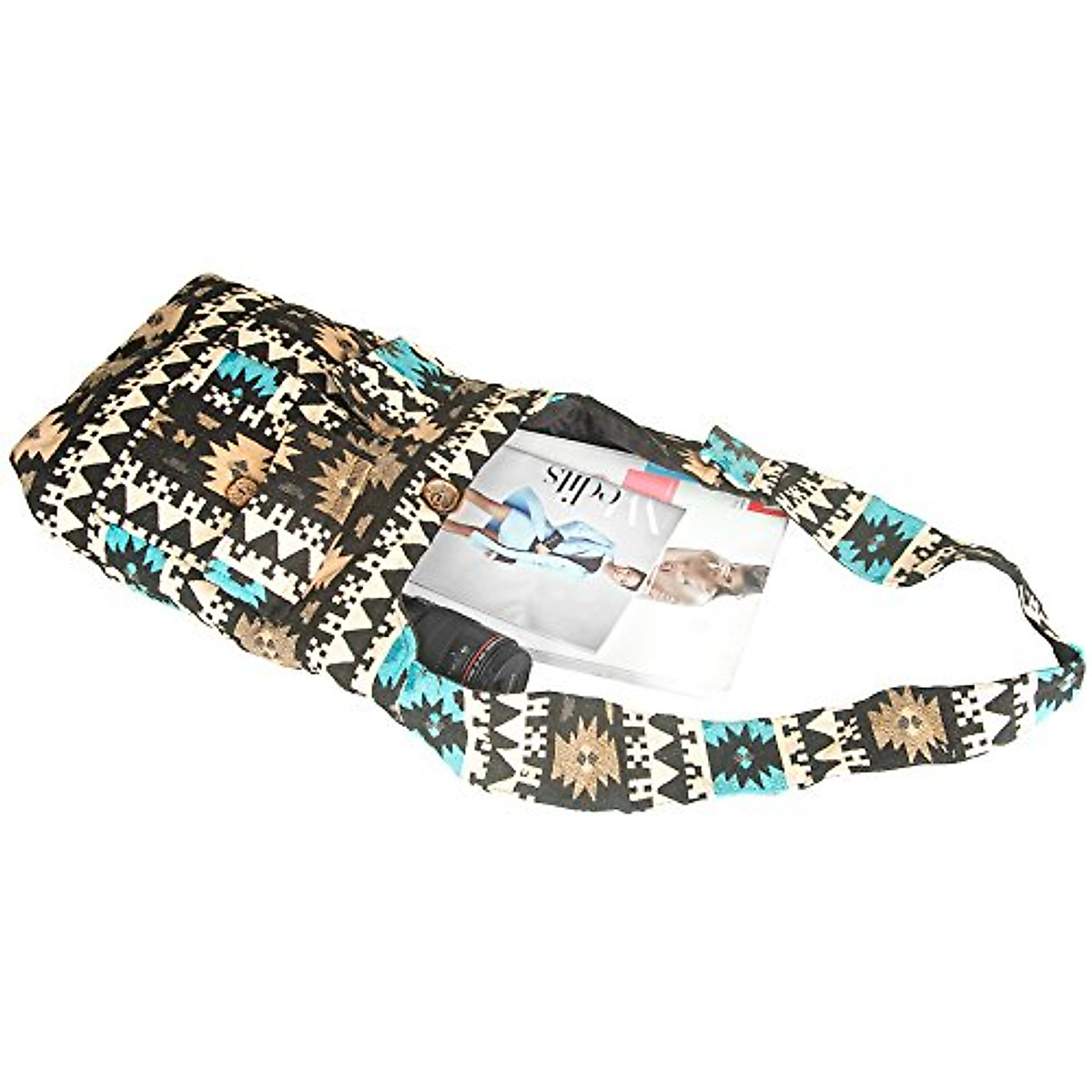 Tribe Azure Large Quilted Hobo Shoulder Bag Crossbody Sling Beach Travel (Blue Black)