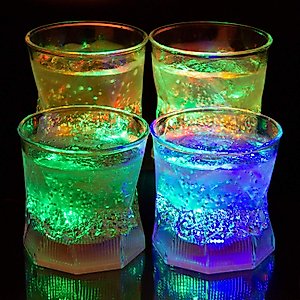 Liquid Activated Multicolor LED Old Fashioned Glasses ~ Fun Light Up Drinking Tumblers - 10 oz. - Set of 4