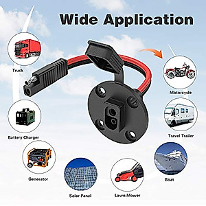 Kohree SAE Power Socket Sidewall Port Connector, 2 Pin SAE Quick Connect Solar Panel Flush Mount Connector Plug Cable Weatherproof 12AWG 13.2" w/ 8 Screws for Solar Generator Battery Charger, 2 Pcs