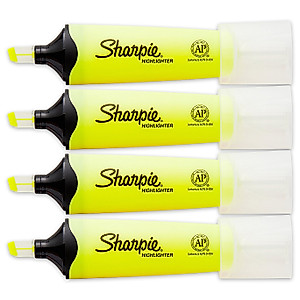 Sharpie Clear View Fluorescent Highlighters, Chisel Tip, Smear Guard Ink (Yellow, 4-Pack)