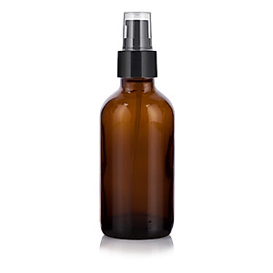 JUVITUS 4 oz Amber Glass Boston Round Bottle with Black Treatment Pump (12 pack) + Funnel