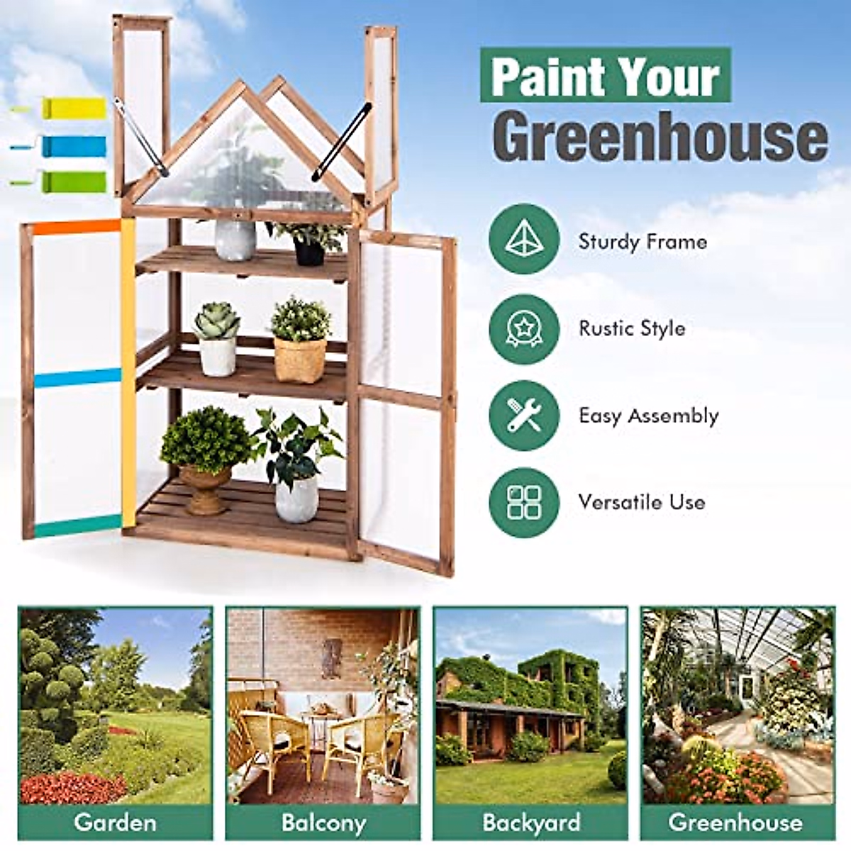 Giantex 3-Tier Garden Cold Frame, Portable Wooden Mini Greenhouse Storage Shelves, Transparent Flip-Top Roof, Indoor & Outdoor Raised Flower Planter for Garden, Patio, Balcony