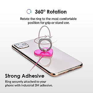 Velvet Caviar Cell Phone Ring Holder - Finger Ring & Stand - Improves Phone Grip Compatible with iPhone, Galaxy and Most Smartphones (Neon Pink Heart)