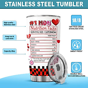 JENOIS Cool Moms Club Nutrition Facts, Funny Tumblers Simply Women For Checkered Mom Day Modern Coffee Insulated Mother Water, Cool Moms Club Gifts, Tumbler 20 Oz With Lid And Straw