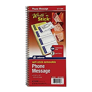 TOPS Adams Write 'N Stick Spiral Message Pad, 200 Carbonless Duplicate Sets Per Pad, 5.25 x 11 Inches, White/Yellow (SC1153WS) 4 PACK