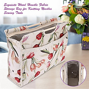 Knitting Needle Storage Bag, Exquisite Wood Handle Fabric Storage Bag Household Yarn Organizer Bag Yarn Storage Tote Organizer for Knitting Needles Sewing Tools (Rose Jacquard)