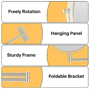 Wall Mounted Makeup Mirror - 8 inch Double Sided Retractable 360° Rotating Magnifying Mirror Wall Mounted Bathroom Swing Mirror Decorative Brushed Nickel