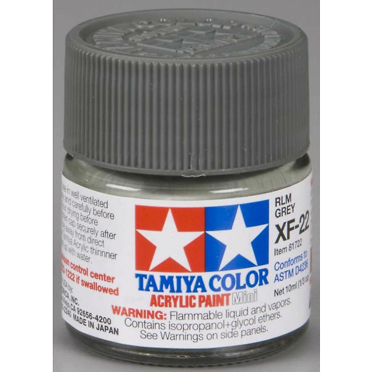 Tamiya 81722 XF-22 Flat Rlm Grey Acrylic Mini - 10 ml / 0.33 Fl.Oz