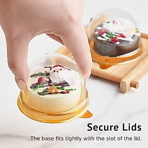 50 Pack Mini Bundt Cake Containers Clear Plastic Cupcake Box with Dome Lids for Chocolate Covered Cookies, Muffin, Cheesecake, Mooncake and Other Mini Desserts (Gold Base)