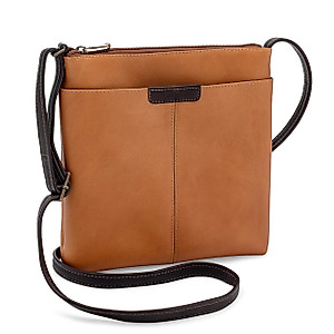 Le Donne Leather Cora Slip Pocket Crossbody - Premium Full Grain Colombian Leather, 9" x 9.5"x1" (Tan)