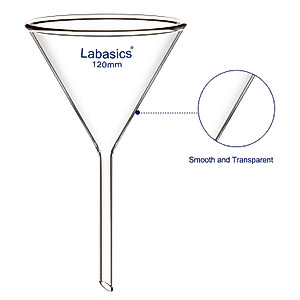Labasics 2-Pack Glass Heavy Wall Funnel Borosilicate Glass Funnel, Short Stem 120 mm Diameter, 120 mm Stem Length