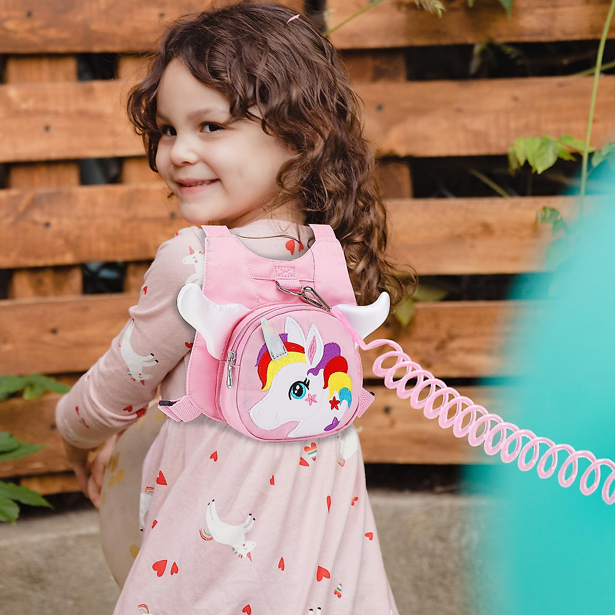 Toddler Leash Harness + Anti Lost Wrist Link, Accmor Unicorn Kids Leash Harness Wrist Leashes, Child Walking Harness Wristband Assistant Strap Belt for Baby Girls (Light Pink)