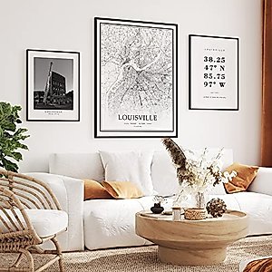Dear Mapper Louisville United States View Abstract Road Modern Map Art Minimalist Painting Black and White Canvas Line Art Print Poster Art Line Paintings (Set of 3 Unframed) (16x24inch)