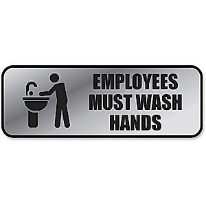 COSCO Business Sign, Brushed Metallic, EMPLOYEES MUST WASH HANDS, 9" x 3" (098205)