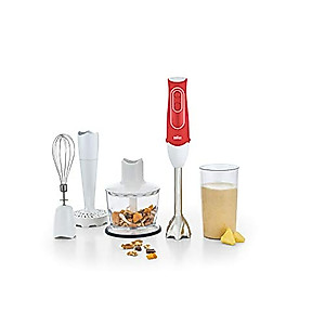 Braun MultiQuick 5 Immersion Hand Blender Patented Technology-Powerful 350 Watt-Dual Speed-Includes Beaker, Whisk, 2-Cup Chopper, Masher, 536, Red