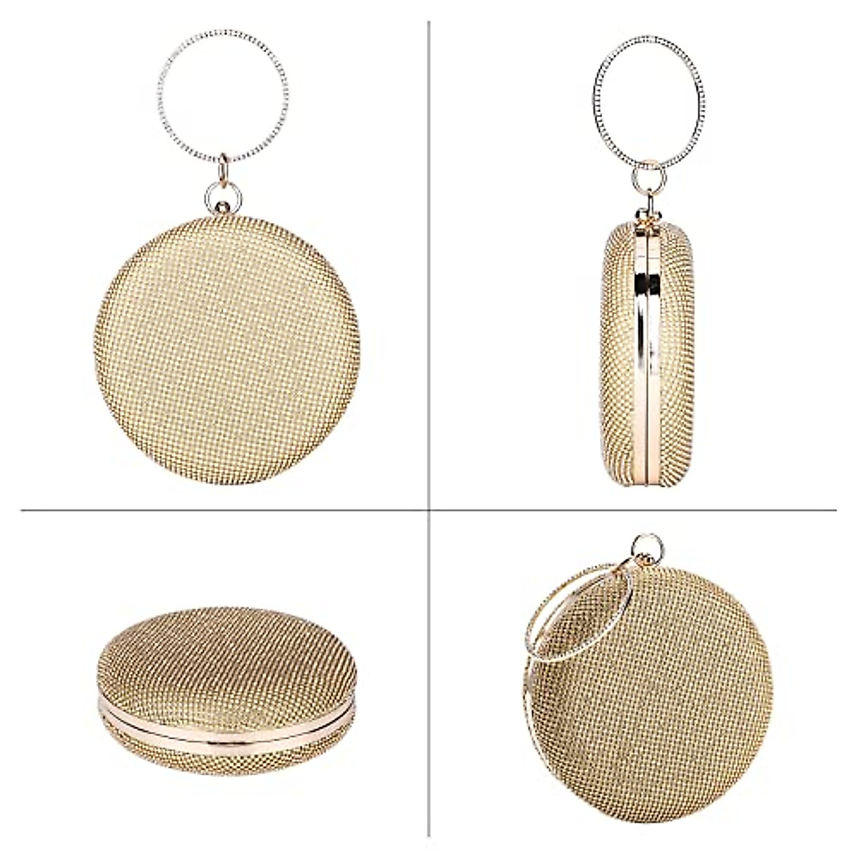 UBORSE Round Rhinestones Clutch Evening Bags for Women Gold Formal Bridal Wedding Clutch Purse Prom Cocktail Party Handbags