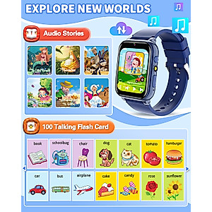 Kids Game Smart Watch Gift for Boys Age 6-12 with 26 Games Audio Stories Video Camera Music Player Pedometer Learning Card Flashlight 12/24hr, Kids Smart Watch Boys Toys for 7 8 9 10 Year Old Boys