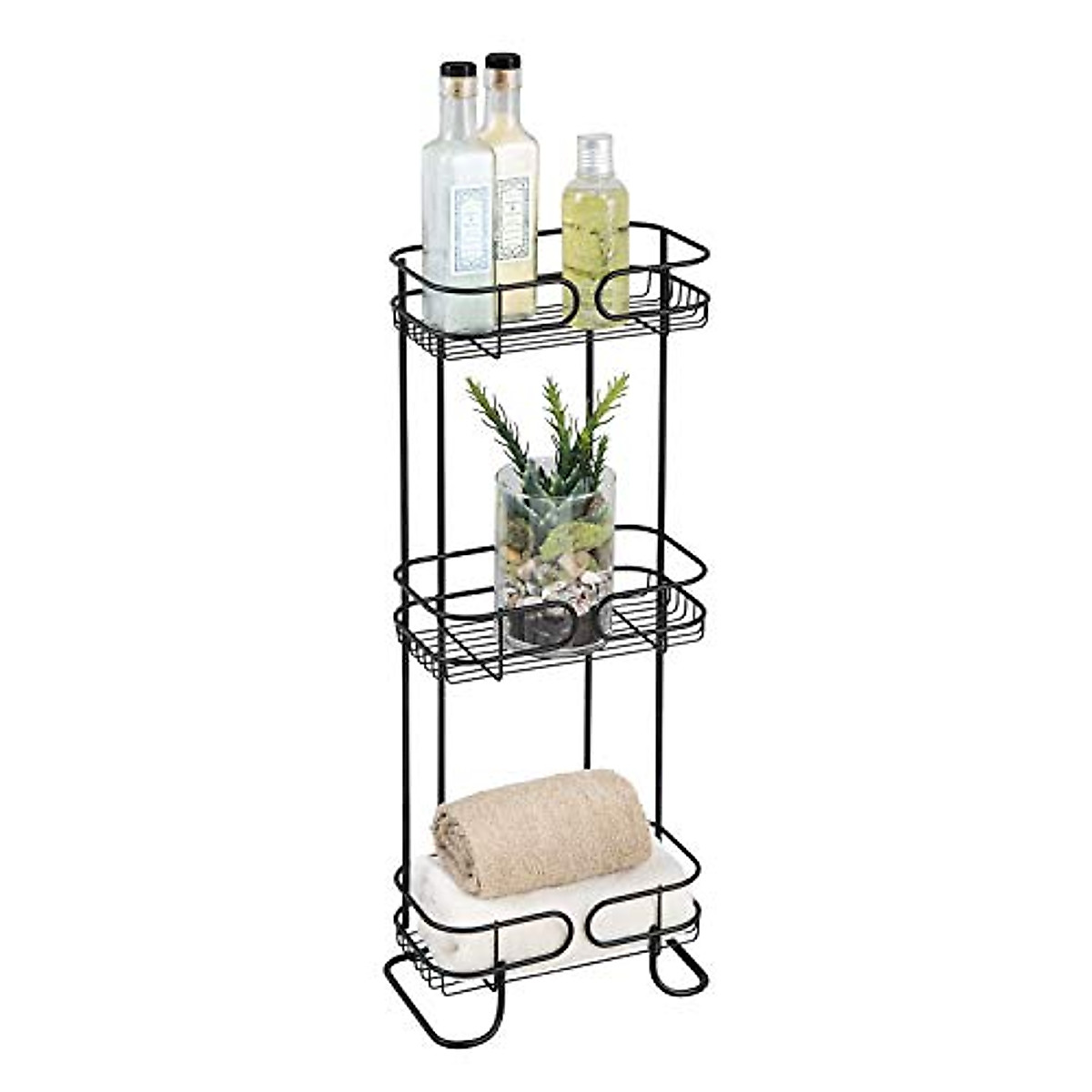 iDesign Steel Bathroom Caddy Organizer with Three Wire Basket Shelves, The Neo Collection - 6.3" x 9.8" x 26.1", Matte Black
