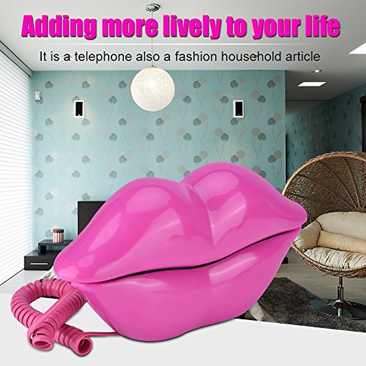 Lips Telephone Novelty Rose Red Mouth Lip Shaped Phone Landline Cute Shining Desk Corded Phone for Home Hotel Office Decoration Kids Girls Gift