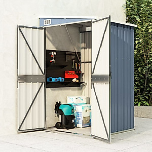 GOLINPEILO Metal Wall-Mounted Garden Shed, Metal Outdoor Storage Cabinet with Double Doors, Waterproof Tool Shed, Backyard Steel House for Garden, Patio, Lawn, Gray 46.5"x39.4"x70.1"
