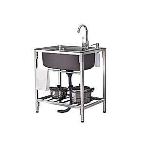 Freestanding Kitchen Sink, Stainless Steel Laundry Sink, Portable Sink with Hot and Cold Water Tap Storage Rack and Drainer Basket for Laundry Room, Kitchen, Garden, Bathroom, Workshop ( Size : 55*40*