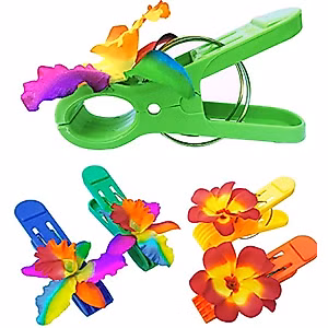 (Set of 4) Beach Towel Tropical Hawaiian Clips Jumbo Size (5 inches) for Beach Chair or Pool Loungers on Your Cruise. (Colorful Orchid/Plumeria)
