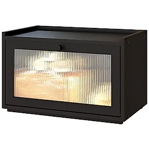 kiplant Large Bread Box for Kitchen Counter, Black Bamboo Bread Storage Container with Wavy Arcylic Transparent Door, Bamboo Wooden Farmhouse Bread Box for Your House