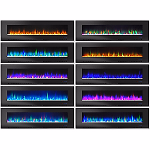 Hanover Fireside 60'' Wall Mounted Electric Fireplace with Crystal Rock Display and LED Multi-Color Realistic Flame, Modern Wall Fireplace Heater for Home and Office with Remote Control in Black