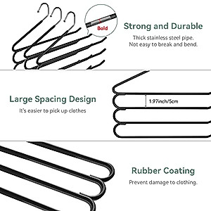 Pants Hanger Jeans Trouser Hanger 3 Pack Stainless Steel Rack Non Slip Closet Space Saver for Tie Scarf Shock Jeans Towel Clothes(Black)