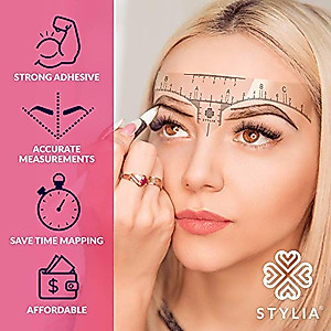 Disposable Eyebrow Ruler Stencils - Transparent Mapping Stickers for Microblading, Henna, Brow Extensions, Permanent Makeup - Peel & Stick Measuring Shaper Tool for All Face Shapes - 100-Pack