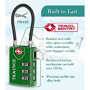 TSA Approved Luggage Locks, Travel Locks Which Also Work Great as Gym Locks, Toolbox Lock, Backpack and More 1,2,4,6 &10 pk (Army Green)