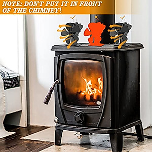 WHDPETS Wood Stove Fan Heat Powered, 5 Blade Fireplace Fan Non-Electric Fan, Silent Operation Thermoelectric Eco Fans for Home/Wood/Log Burner/Fireplace (Include Stove Thermometer)