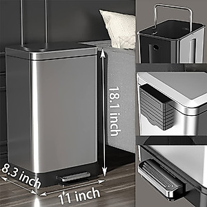 Aupekro Trash Can with Lid Soft Close, 18 Liter/4.7 Gallon Stainless Steel Garbage Can with Removable Wastebasket, Rectangletep Pedal Step Trash Can for Bedroom, Kitchen, Bathroom, Office (White)