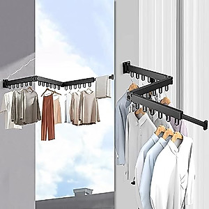 SOCONT Clothes Drying Rack，Black Wall Mounted Clothes Hanger Rack Expandable, Space Saving, Used in Balcony, Laundry Room, Bathroom.