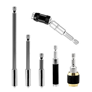 Drill Bit Holder Extension 6Pc Flexible Magnetic Swiveling Bit Tip Holder Bar Set Chuck Adapter Extender Pivot Impact Driver Screw Pivoting Screwdriver Release Rotary Extender for Tight Space Corner