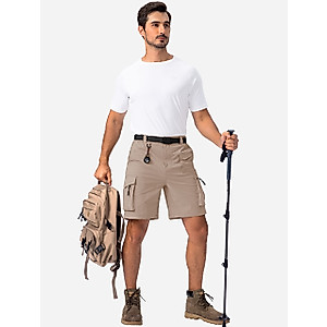 Viodia Men's Hiking Cargo Shorts Stretch Tactical Shorts for Men with 8 Pockets Quick Dry Lightweight Shorts for Work Golf Fishing Dark Khaki