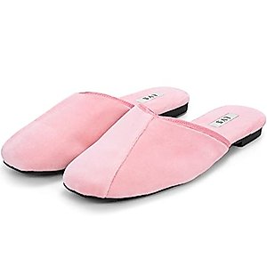 LVS House Slipper Mules for Women. Stylish Pink and Comfortable. Memory Foam, Indoor Outdoor Anti-Slip Rubber Soles. Includes Travel Dust Bag.