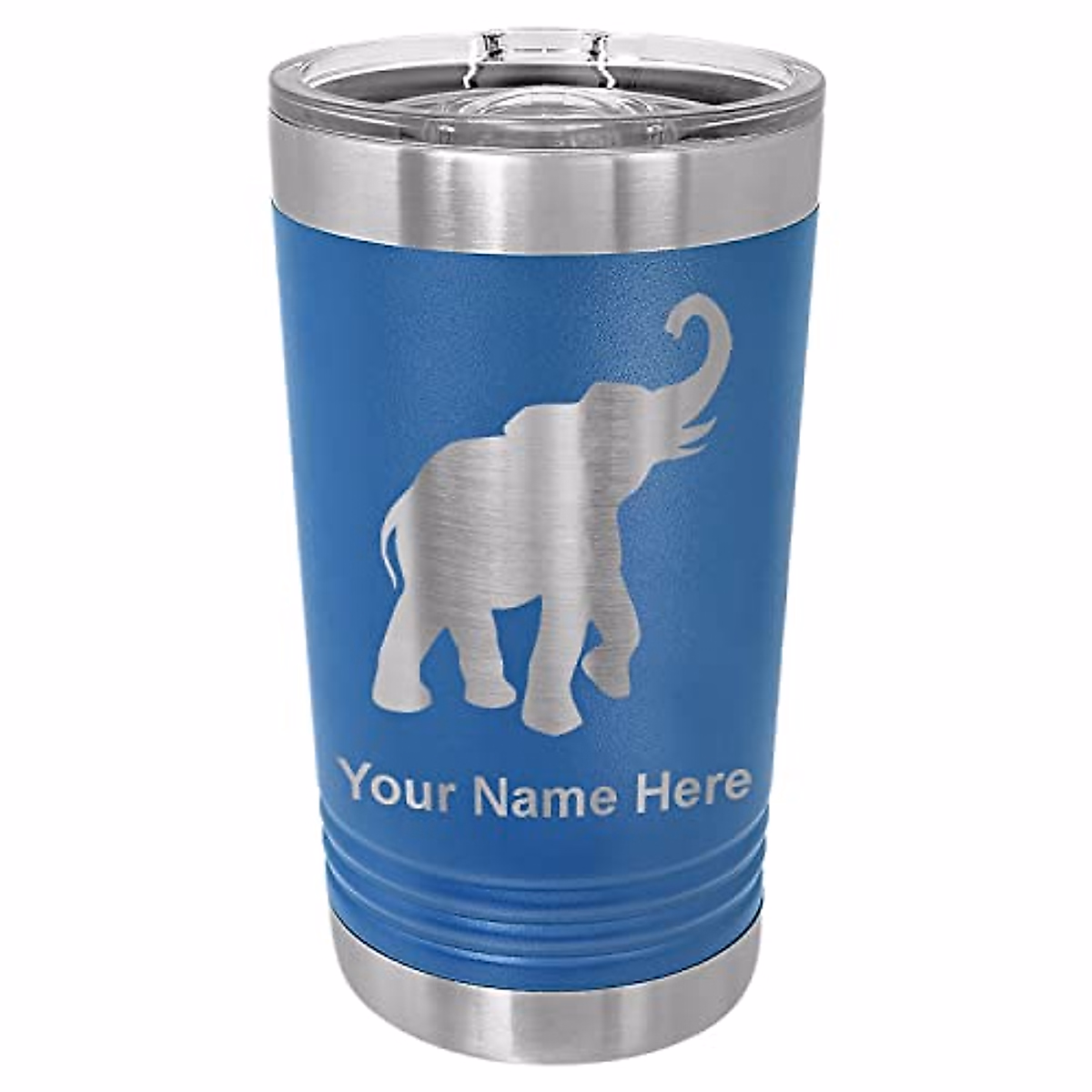 LaserGram 16oz Vacuum Insulated Pint Tumbler, Indian Elephant, Personalized Engraving Included (Dark Blue)