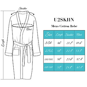 U2SKIIN Mens Cotton Robe Lightweight Knit Bathrobe(Grey, 2XP/3XP)