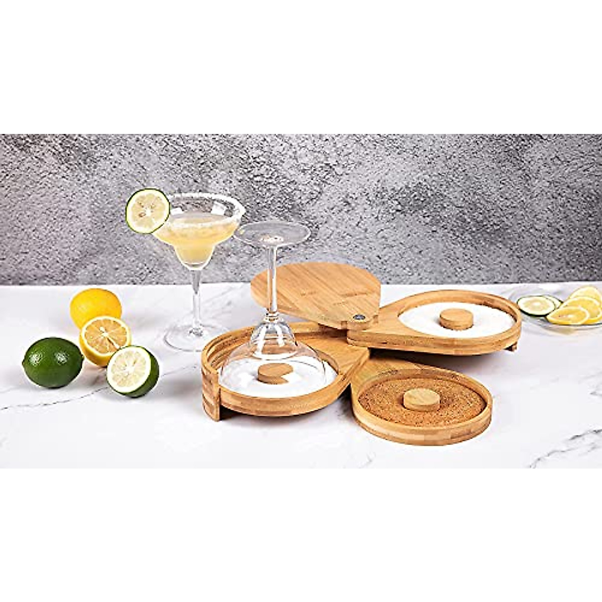 Jillmo Margarita Salt Rimmer Set Bamboo 3-Ties Cocktail Glass Rimmer, Party Bar Accessories (Sponge NOT INCLUDED)