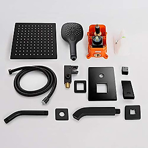 POP SANITARYWARE Matte Black Shower Faucet Set with Tub Spout Bathroom Rainfall 8 Inch Shower Head System with Handheld Single Handle Shower Trim Kit with Valve