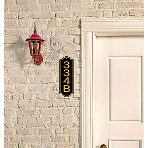 Vertical Black and Gold House Number, Address Plaque Outside Sign - Mailbox Numbers (10" x 3.5") Customized Sign for House, Store, Office, Outside, 911 Visibility Signage, (Vertical)