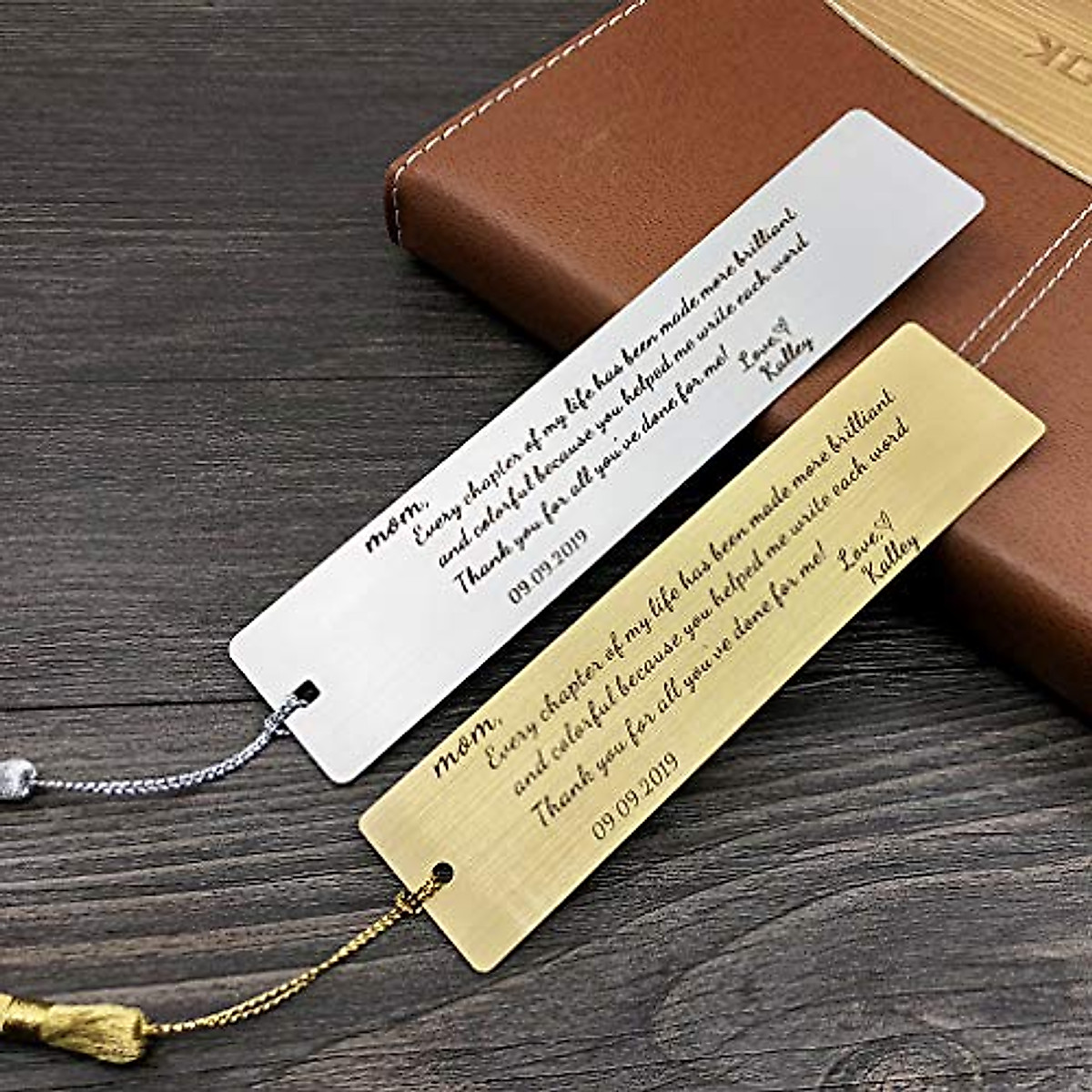 FKOG Personalized Bookmarks, Custom Engraved Stainless Steel Metal Bookmarks for Women Men Hand Stamped Perfect Wedding Party Gift for Her (Custom Link)