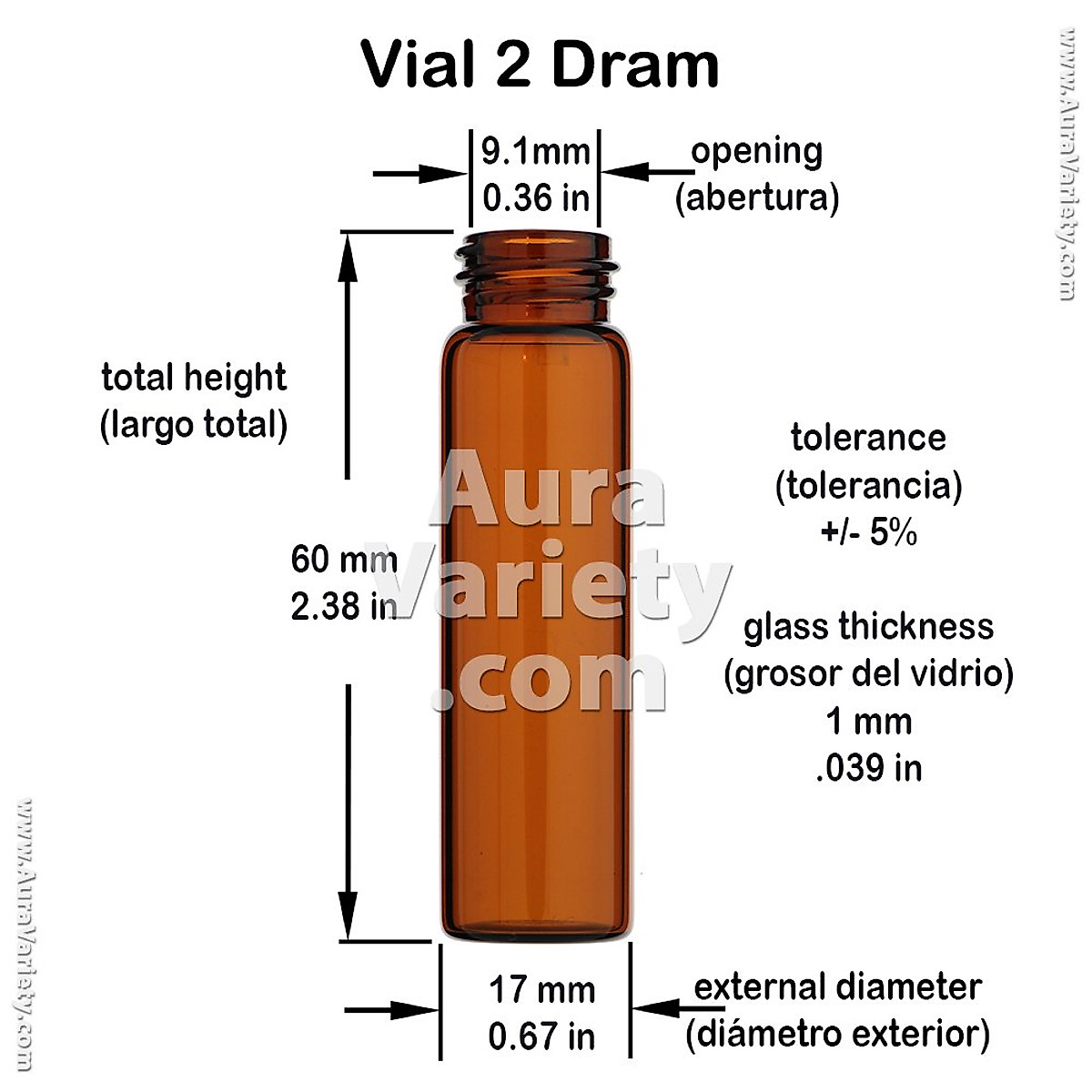 Aura Variety 72-PACK MADE IN USA 2 DRAM 1/4 oz 8ml AMBER GLASS VIALS WITH BLACK SCREW-ON CAPS (Oils Perfume Gold Prospecting Hobby Craft)