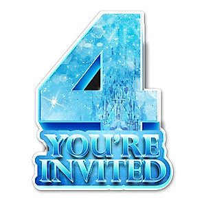 20 Ice Queen 4th Birthday Party Invitations with Envelopes Double Sided Winter Snowflake Shaped Fill-in Invitations Invites for 4 Year Old