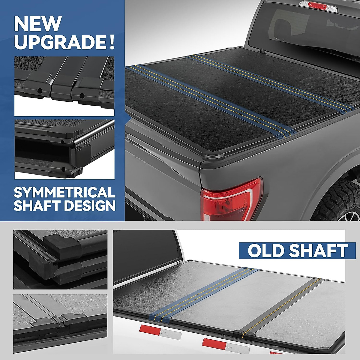 Auto Dynasty [New Upgrade Model] FRP Hard Solid Tri-Fold Adjustable Truck Tonneau Cover Compatible with Ford F150 6.5Ft Fleetside Short Bed 2004-2014, Black Powdercoated
